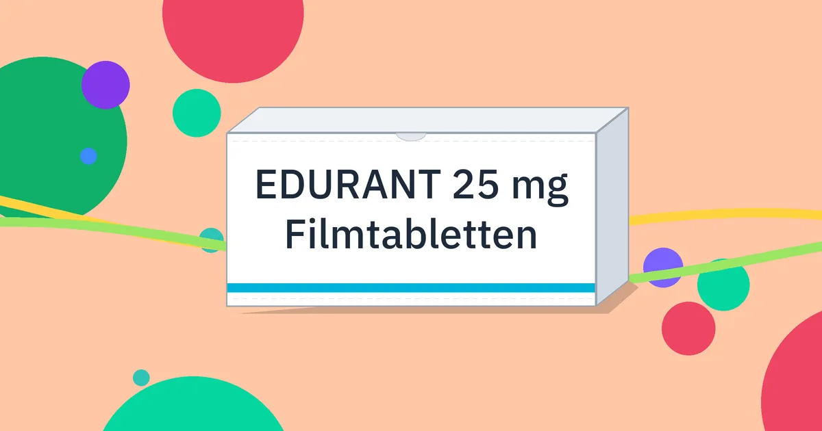 Symbolbild: Packung mit der Aufschrift EDURANT 25 mg Filmtabletten (PZN 03643603) – Verfügbarkeit und Bezug in Apotheken in Frankfurt am Main