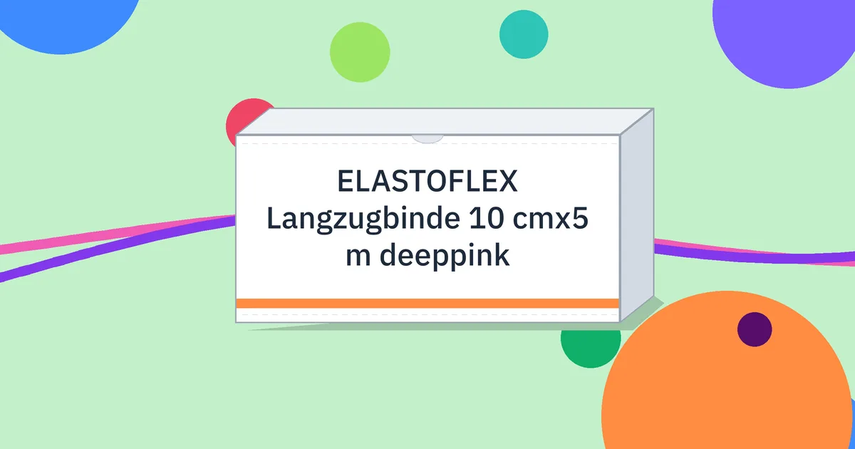 Symbolbild: Packung mit der Aufschrift ELASTOFLEX Langzugbinde 10 cmx5 m deeppink (PZN 17175962) – Verfügbarkeit und Bezug in Apotheken in Frankfurt am Main