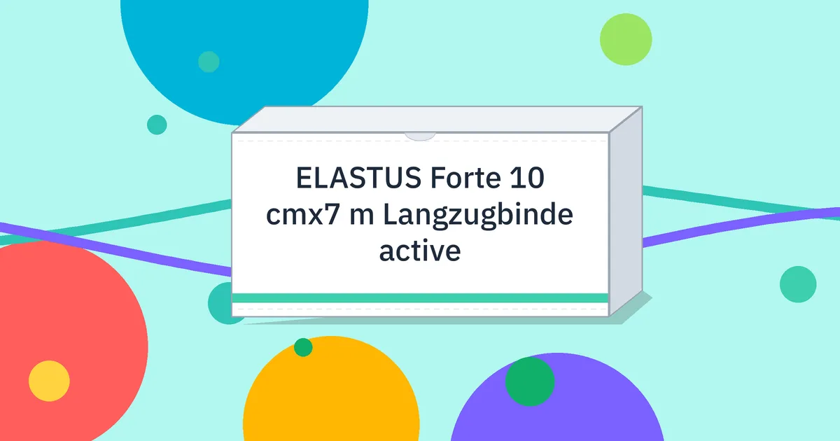 Symbolbild: Packung mit der Aufschrift ELASTUS Forte 10 cmx7 m Langzugbinde active (PZN 01312055) – Verfügbarkeit und Bezug in Apotheken in Frankfurt am Main