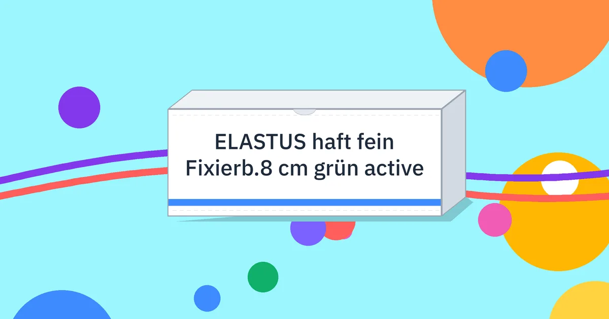 Symbolbild: Packung mit der Aufschrift ELASTUS haft fein Fixierb.8 cm grün active (PZN 03481164) – Verfügbarkeit und Bezug in Apotheken in Frankfurt am Main