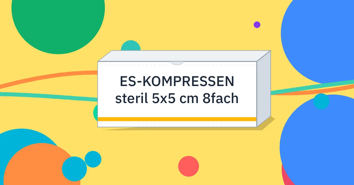 Symbolbild: Packung mit der Aufschrift ES-KOMPRESSEN steril 5x5 cm 8fach (PZN 17264401) – Verfügbarkeit und Bezug in Apotheken in Frankfurt am Main