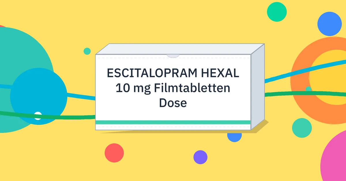 Symbolbild: Packung mit der Aufschrift ESCITALOPRAM HEXAL 10 mg Filmtabletten Dose (PZN 17420700) – Verfügbarkeit und Bezug in Apotheken in Frankfurt am Main