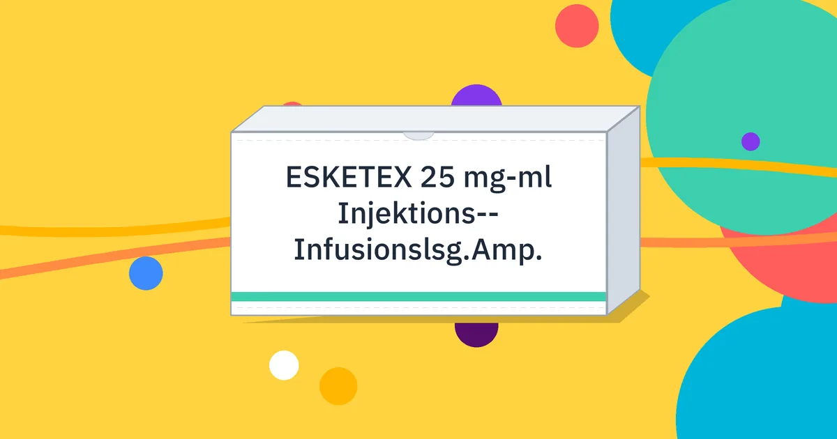 Symbolbild: Packung mit der Aufschrift ESKETEX 25 mg-ml Injektions--Infusionslsg.Amp. (PZN 20081578) – Verfügbarkeit und Bezug in Apotheken in Frankfurt am Main