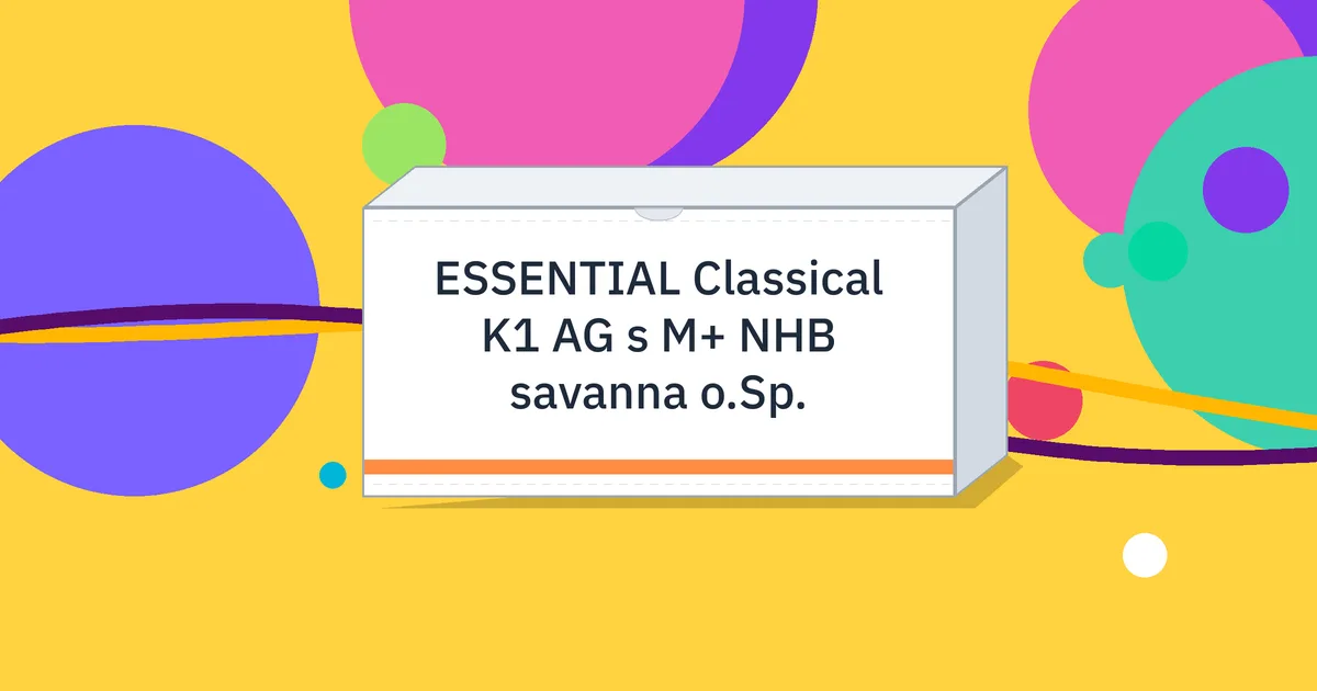 Symbolbild: Packung mit der Aufschrift ESSENTIAL Classical K1 AG s M+ NHB savanna o.Sp. (PZN 19308031) – Verfügbarkeit und Bezug in Apotheken in Frankfurt am Main