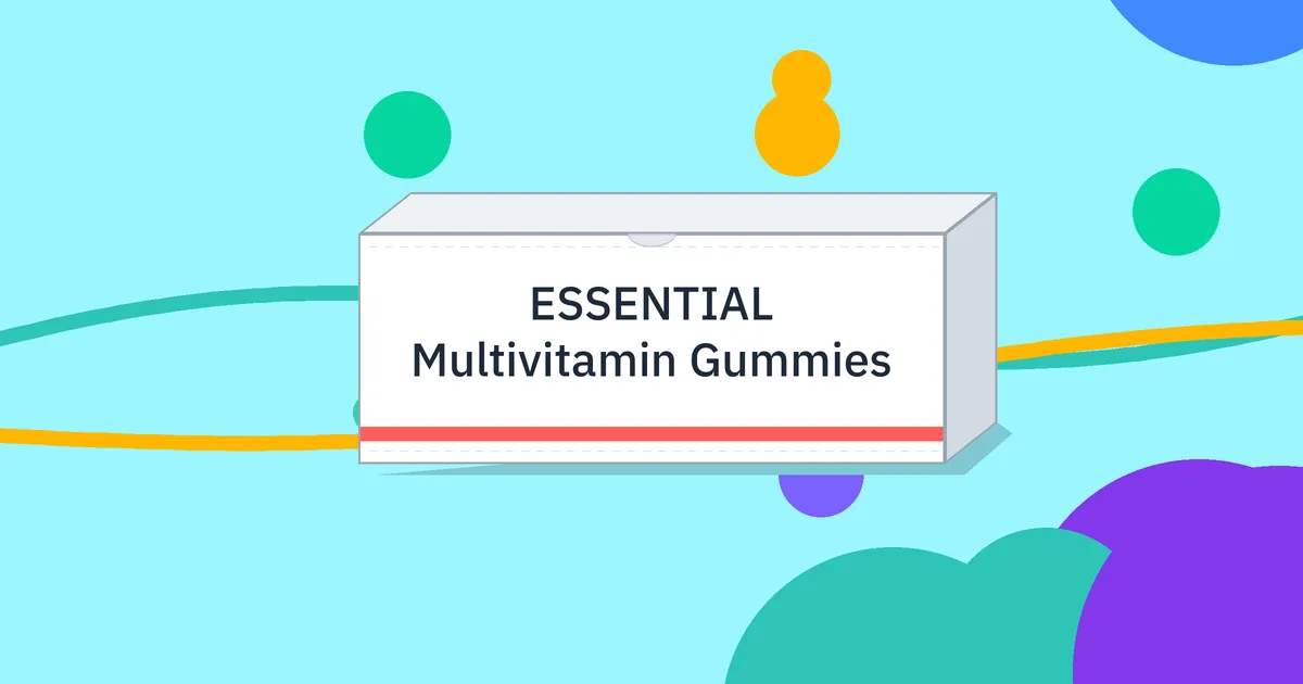 Symbolbild: Packung mit der Aufschrift ESSENTIAL Multivitamin Gummies (PZN 18825853) – Verfügbarkeit und Bezug in Apotheken in Frankfurt am Main
