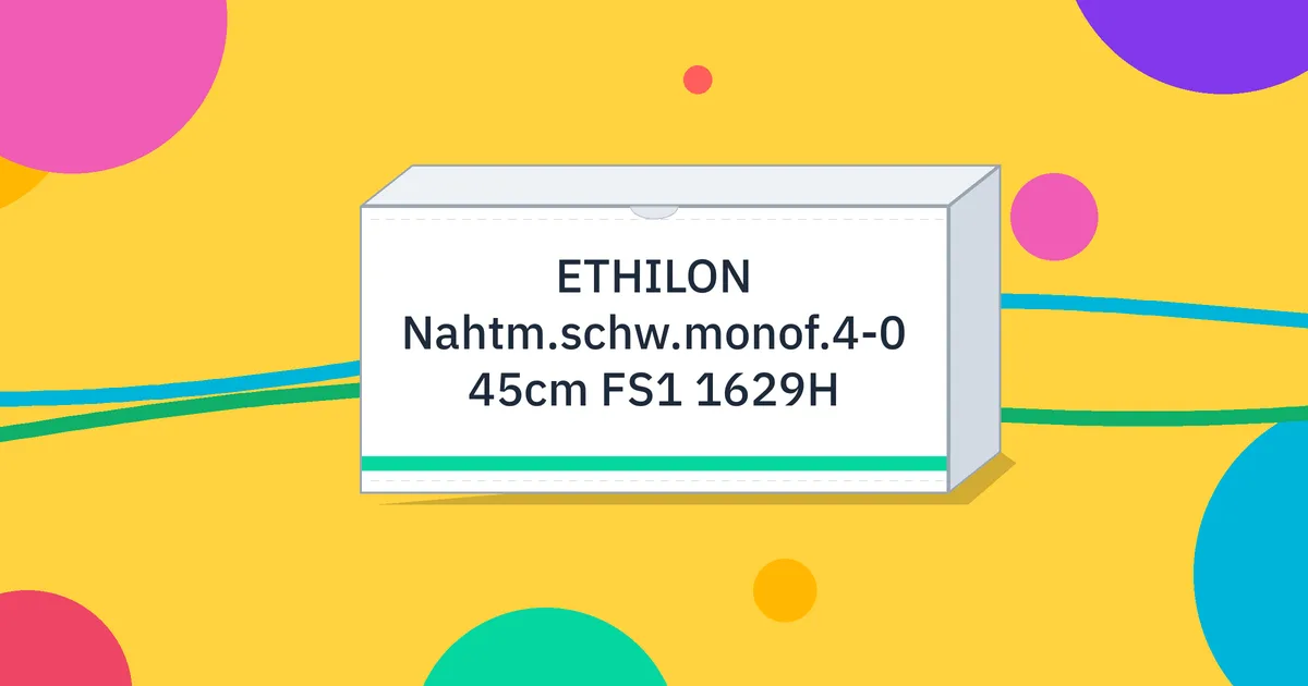 Symbolbild: Packung mit der Aufschrift ETHILON Nahtm.schw.monof.4-0 45cm FS1 1629H (PZN 16777707) – Verfügbarkeit und Bezug in Apotheken in Frankfurt am Main