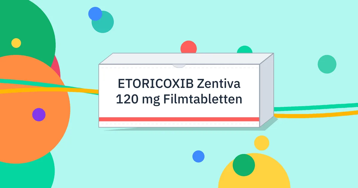 Symbolbild: Packung mit der Aufschrift ETORICOXIB Zentiva 120 mg Filmtabletten (PZN 12585721) – Verfügbarkeit und Bezug in Apotheken in Frankfurt am Main