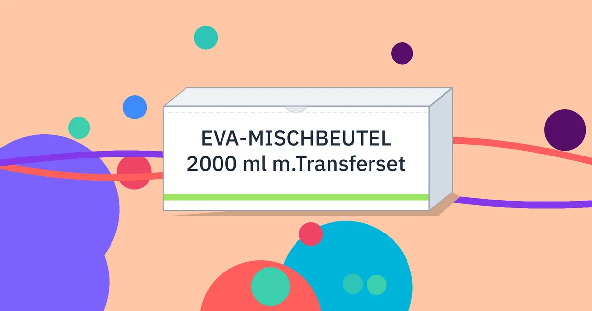 Symbolbild: Packung mit der Aufschrift EVA-MISCHBEUTEL 2000 ml m.Transferset (PZN 01803994) – Verfügbarkeit und Bezug in Apotheken in Frankfurt am Main