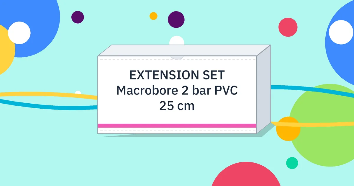 Symbolbild: Packung mit der Aufschrift EXTENSION SET Macrobore 2 bar PVC 25 cm (PZN 18837075) – Verfügbarkeit und Bezug in Apotheken in Frankfurt am Main
