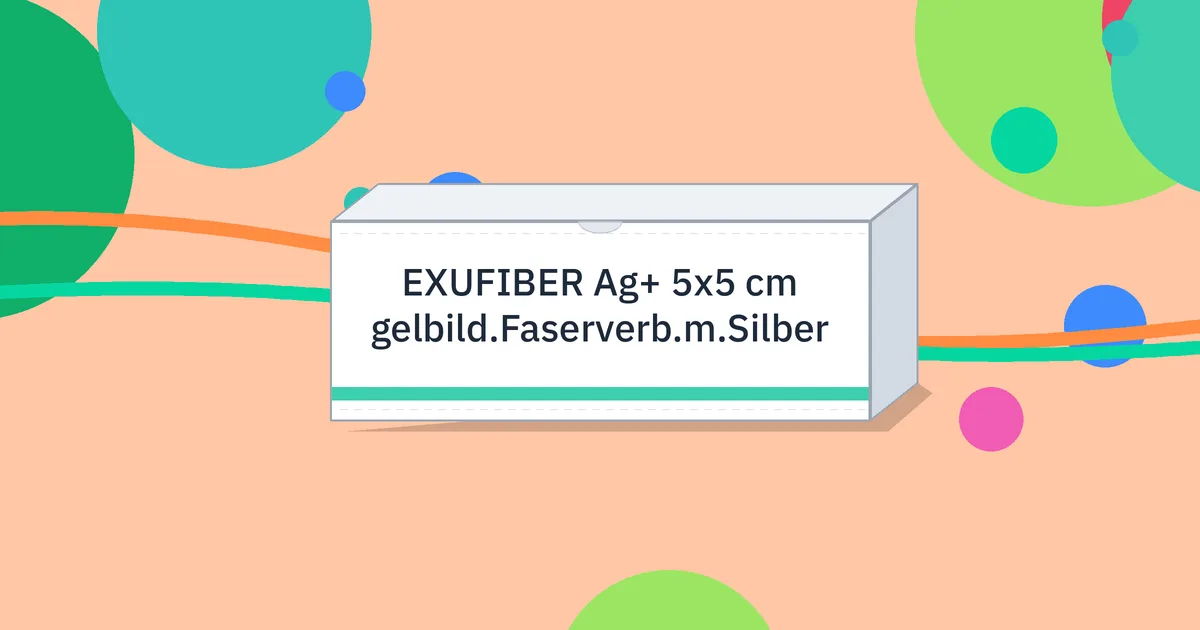 Symbolbild: Packung mit der Aufschrift EXUFIBER Ag+ 5x5 cm gelbild.Faserverb.m.Silber (PZN 19542413) – Verfügbarkeit und Bezug in Apotheken in Frankfurt am Main