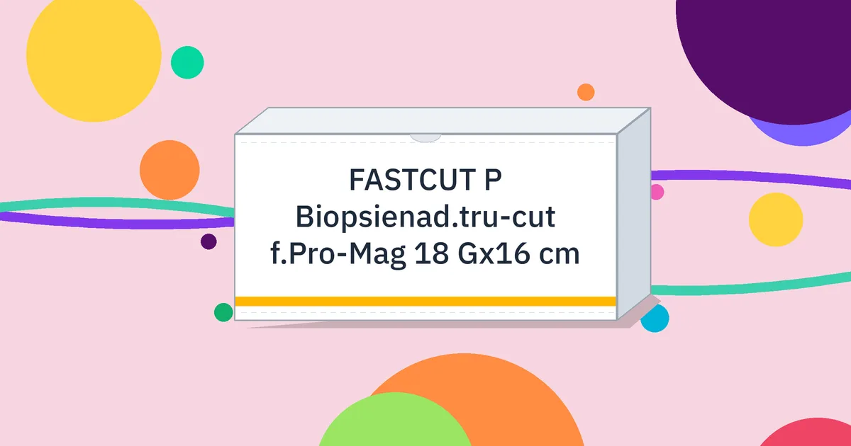 Symbolbild: Packung mit der Aufschrift FASTCUT P Biopsienad.tru-cut f.Pro-Mag 18 Gx16 cm (PZN 16087440) – Verfügbarkeit und Bezug in Apotheken in Frankfurt am Main