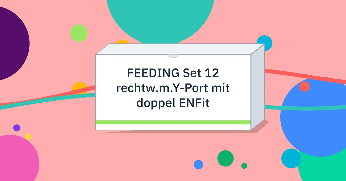Symbolbild: Packung mit der Aufschrift FEEDING Set 12 rechtw.m.Y-Port mit doppel ENFit (PZN 14345151) – Verfügbarkeit und Bezug in Apotheken in Frankfurt am Main