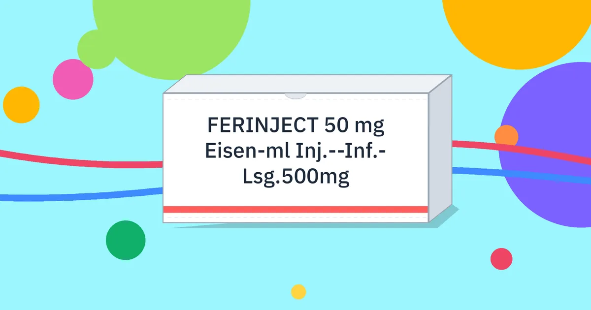 Symbolbild: Packung mit der Aufschrift FERINJECT 50 mg Eisen-ml Inj.--Inf.-Lsg.500mg (PZN 10030315) – Verfügbarkeit und Bezug in Apotheken in Frankfurt am Main