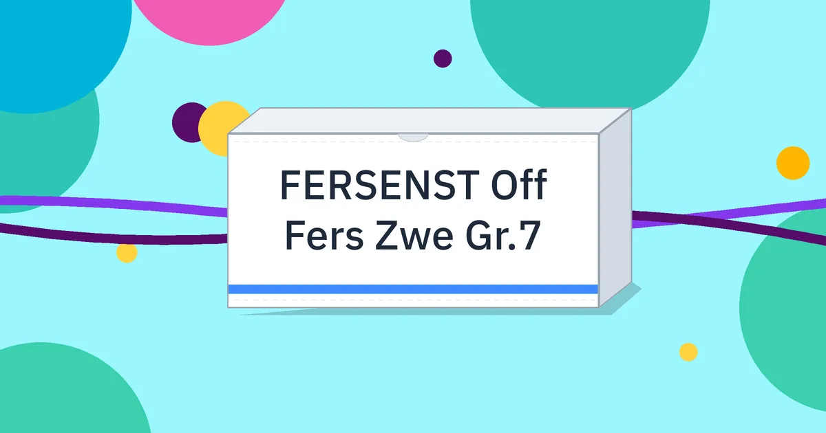 Symbolbild: Packung mit der Aufschrift FERSENST Off Fers Zwe Gr.7 (PZN 01969252) – Verfügbarkeit und Bezug in Apotheken in Frankfurt am Main