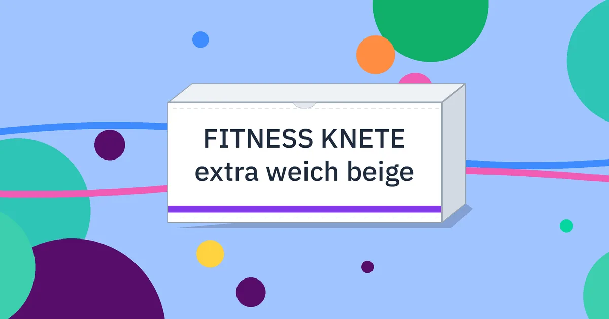 Symbolbild: Packung mit der Aufschrift FITNESS KNETE extra weich beige (PZN 16349609) – Verfügbarkeit und Bezug in Apotheken in Frankfurt am Main