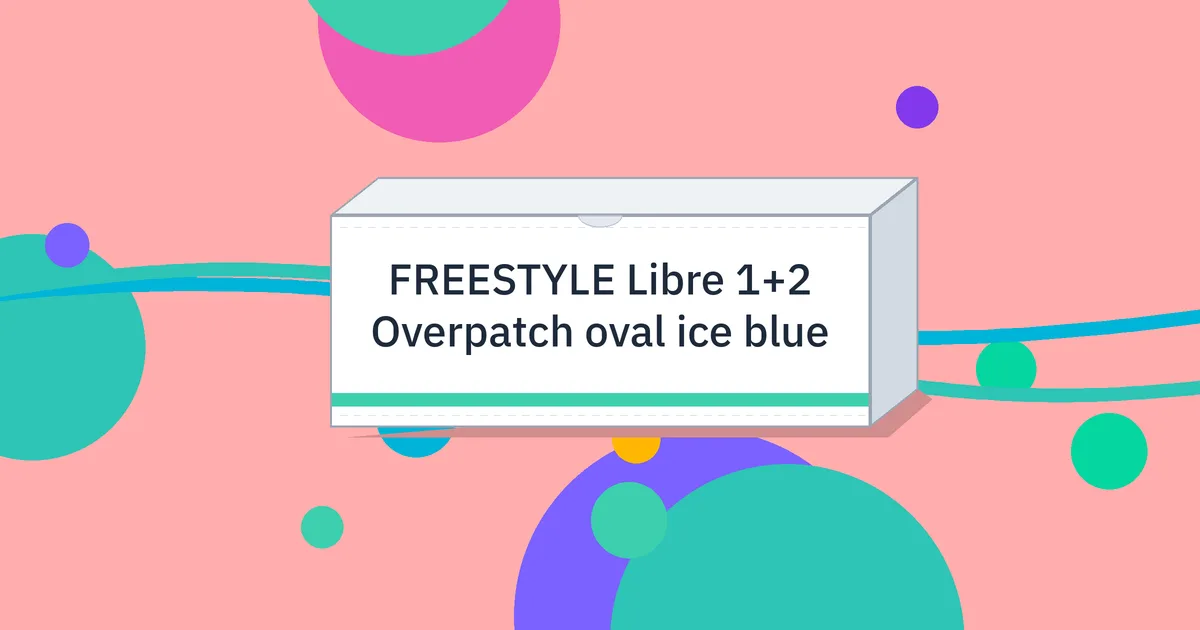 Symbolbild: Packung mit der Aufschrift FREESTYLE Libre 1+2 Overpatch oval ice blue (PZN 19864364) – Verfügbarkeit und Bezug in Apotheken in Frankfurt am Main