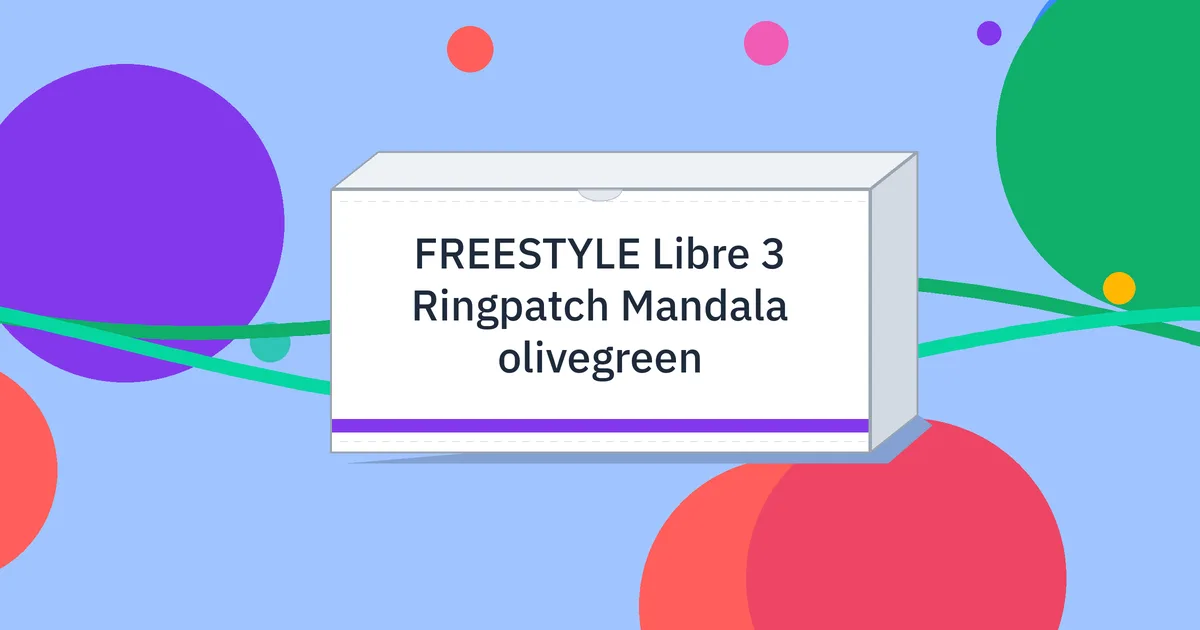 Symbolbild: Packung mit der Aufschrift FREESTYLE Libre 3 Ringpatch Mandala olivegreen (PZN 19868534) – Verfügbarkeit und Bezug in Apotheken in Frankfurt am Main