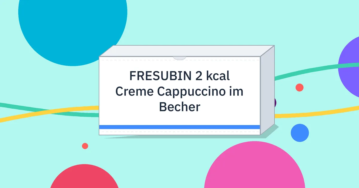 Symbolbild: Packung mit der Aufschrift FRESUBIN 2 kcal Creme Cappuccino im Becher (PZN 11513518) – Verfügbarkeit und Bezug in Apotheken in Frankfurt am Main