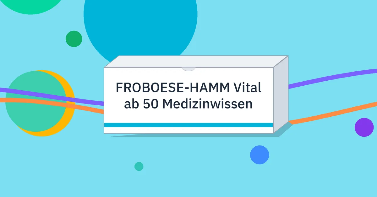 Symbolbild: Packung mit der Aufschrift FROBOESE-HAMM Vital ab 50 Medizinwissen (PZN 10202791) – Verfügbarkeit und Bezug in Apotheken in Frankfurt am Main