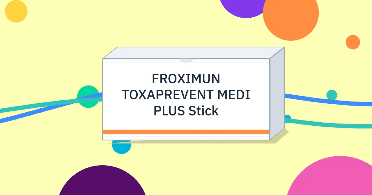 Symbolbild: Packung mit der Aufschrift FROXIMUN TOXAPREVENT MEDI PLUS Stick (PZN 12380427) – Verfügbarkeit und Bezug in Apotheken in Frankfurt am Main