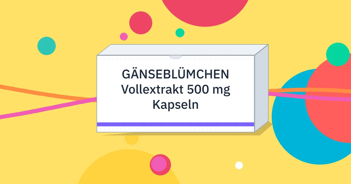 Symbolbild: Packung mit der Aufschrift GÄNSEBLÜMCHEN Vollextrakt 500 mg Kapseln (PZN 15881271) – Verfügbarkeit und Bezug in Apotheken in Frankfurt am Main