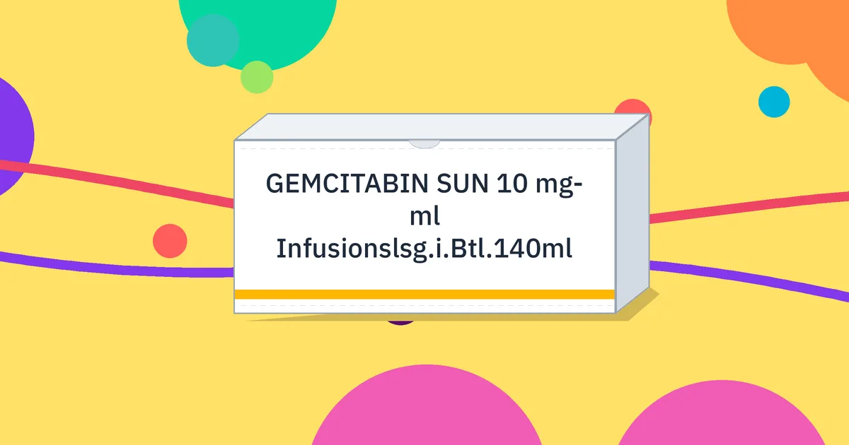 Symbolbild: Packung mit der Aufschrift GEMCITABIN SUN 10 mg-ml Infusionslsg.i.Btl.140ml (PZN 13979770) – Verfügbarkeit und Bezug in Apotheken in Frankfurt am Main