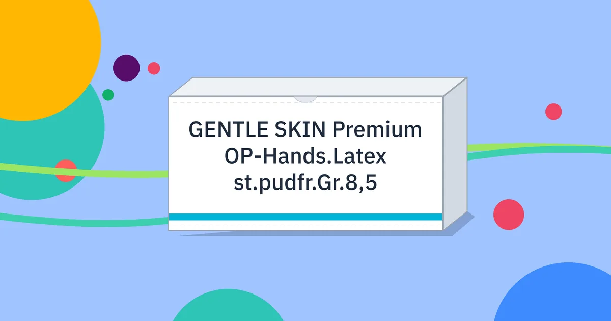 Symbolbild: Packung mit der Aufschrift GENTLE SKIN Premium OP-Hands.Latex st.pudfr.Gr.8,5 (PZN 02244427) – Verfügbarkeit und Bezug in Apotheken in Frankfurt am Main