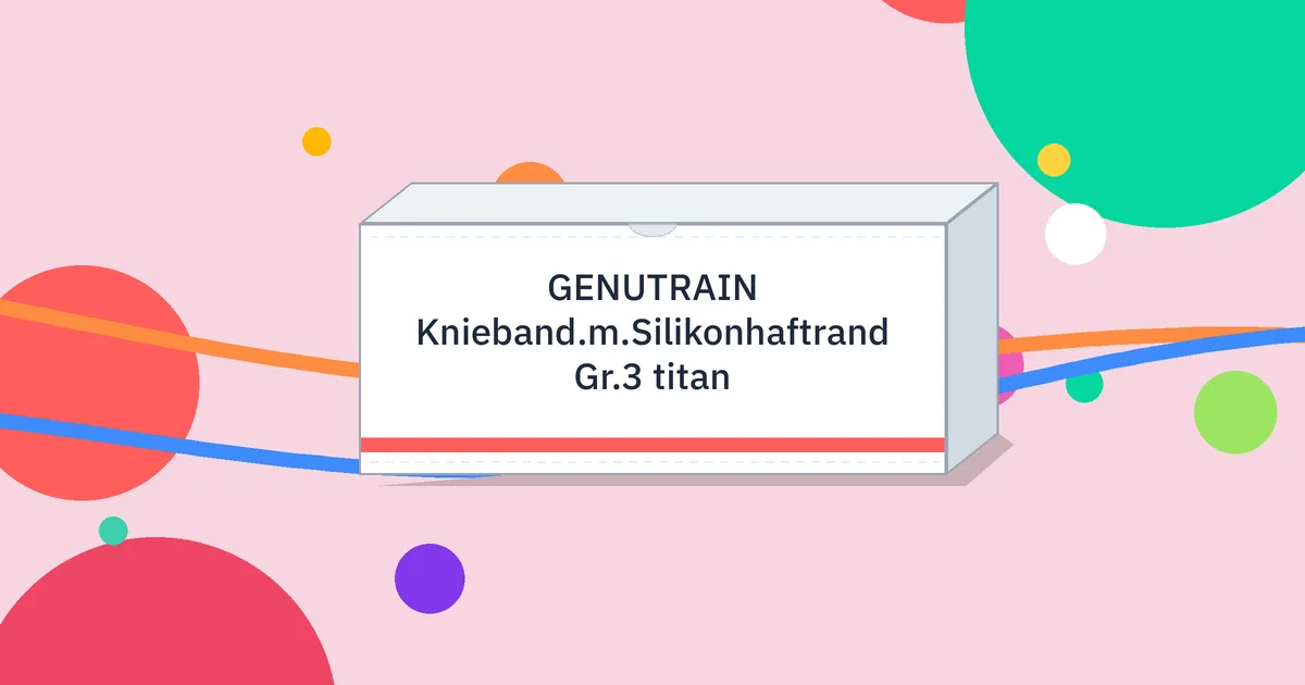 Symbolbild: Packung mit der Aufschrift GENUTRAIN Knieband.m.Silikonhaftrand Gr.3 titan (PZN 03140121) – Verfügbarkeit und Bezug in Apotheken in Frankfurt am Main