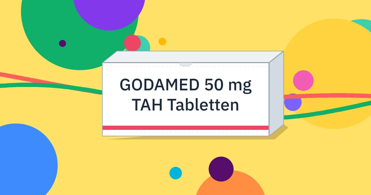Symbolbild: Packung mit der Aufschrift GODAMED 50 mg TAH Tabletten (PZN 03641076) – Verfügbarkeit und Bezug in Apotheken in Frankfurt am Main