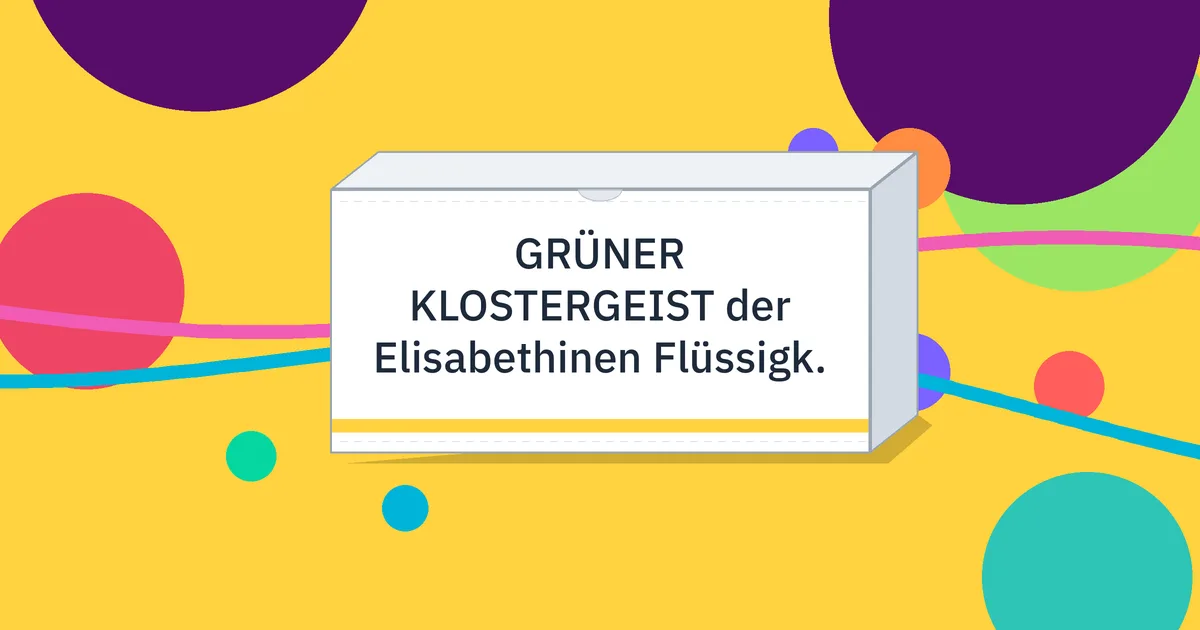 Symbolbild: Packung mit der Aufschrift GRÜNER KLOSTERGEIST der Elisabethinen Flüssigk. (PZN 20299366) – Verfügbarkeit und Bezug in Apotheken in Frankfurt am Main