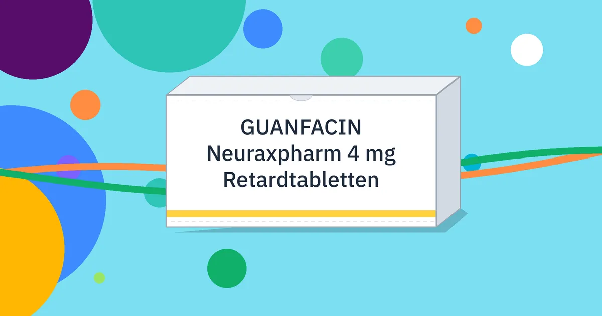 Symbolbild: Packung mit der Aufschrift GUANFACIN Neuraxpharm 4 mg Retardtabletten (PZN 08400578) – Verfügbarkeit und Bezug in Apotheken in Frankfurt am Main