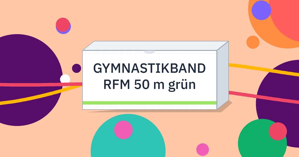 Symbolbild: Packung mit der Aufschrift GYMNASTIKBAND RFM 50 m grün (PZN 01207884) – Verfügbarkeit und Bezug in Apotheken in Frankfurt am Main
