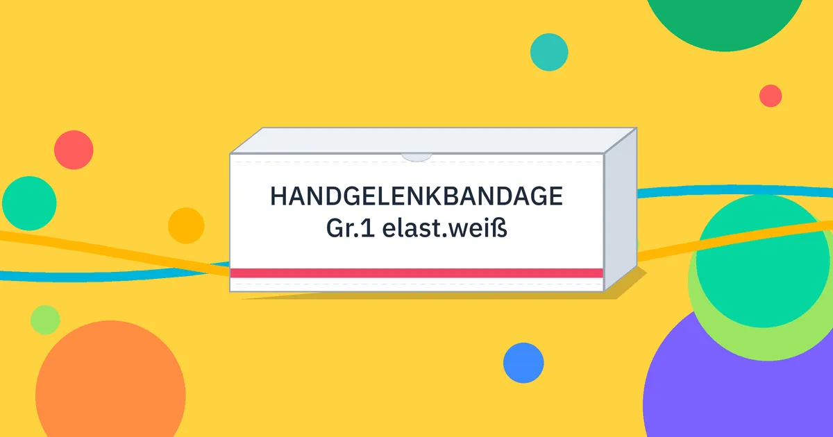Symbolbild: Packung mit der Aufschrift HANDGELENKBANDAGE Gr.1 elast.weiß (PZN 02439295) – Verfügbarkeit und Bezug in Apotheken in Frankfurt am Main