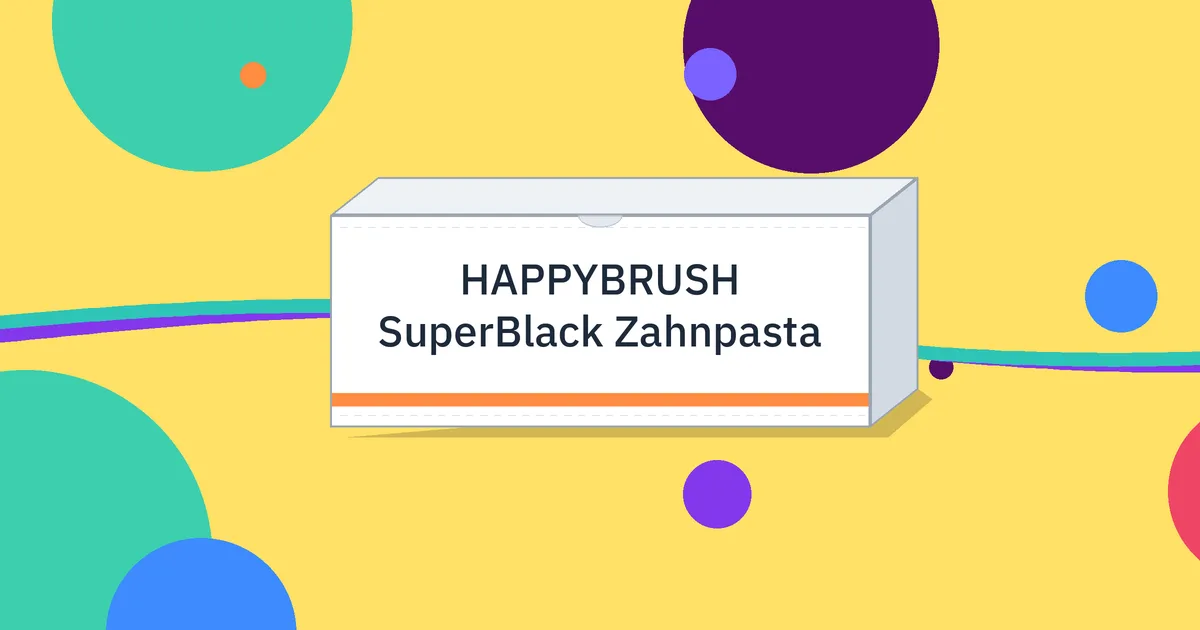 Symbolbild: Packung mit der Aufschrift HAPPYBRUSH SuperBlack Zahnpasta (PZN 14215804) – Verfügbarkeit und Bezug in Apotheken in Frankfurt am Main