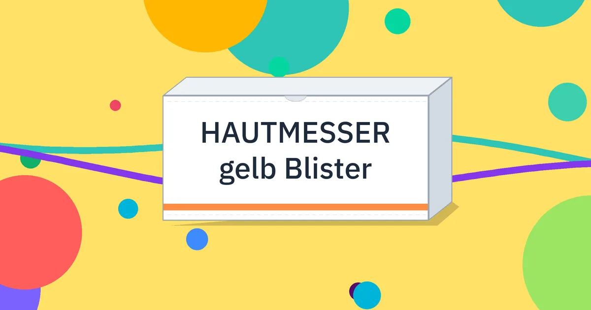 Symbolbild: Packung mit der Aufschrift HAUTMESSER gelb Blister (PZN 01589650) – Verfügbarkeit und Bezug in Apotheken in Frankfurt am Main