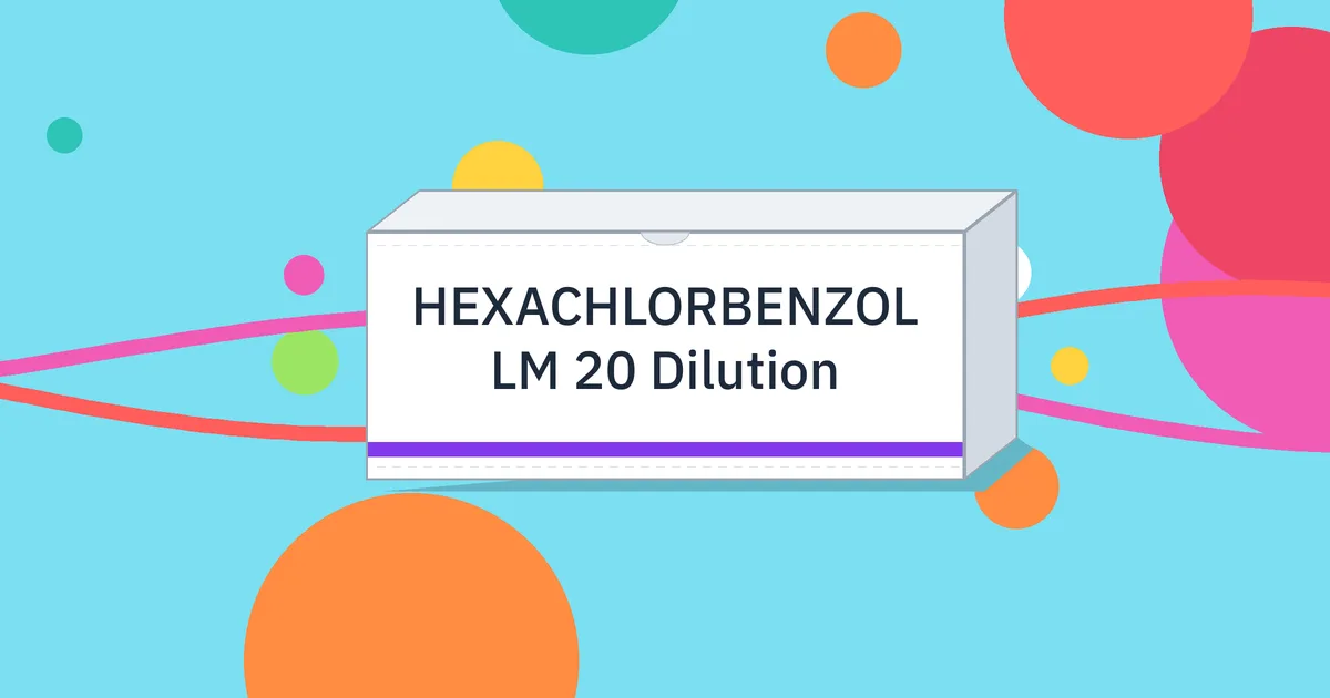Symbolbild: Packung mit der Aufschrift HEXACHLORBENZOL LM 20 Dilution (PZN 12888901) – Verfügbarkeit und Bezug in Apotheken in Frankfurt am Main
