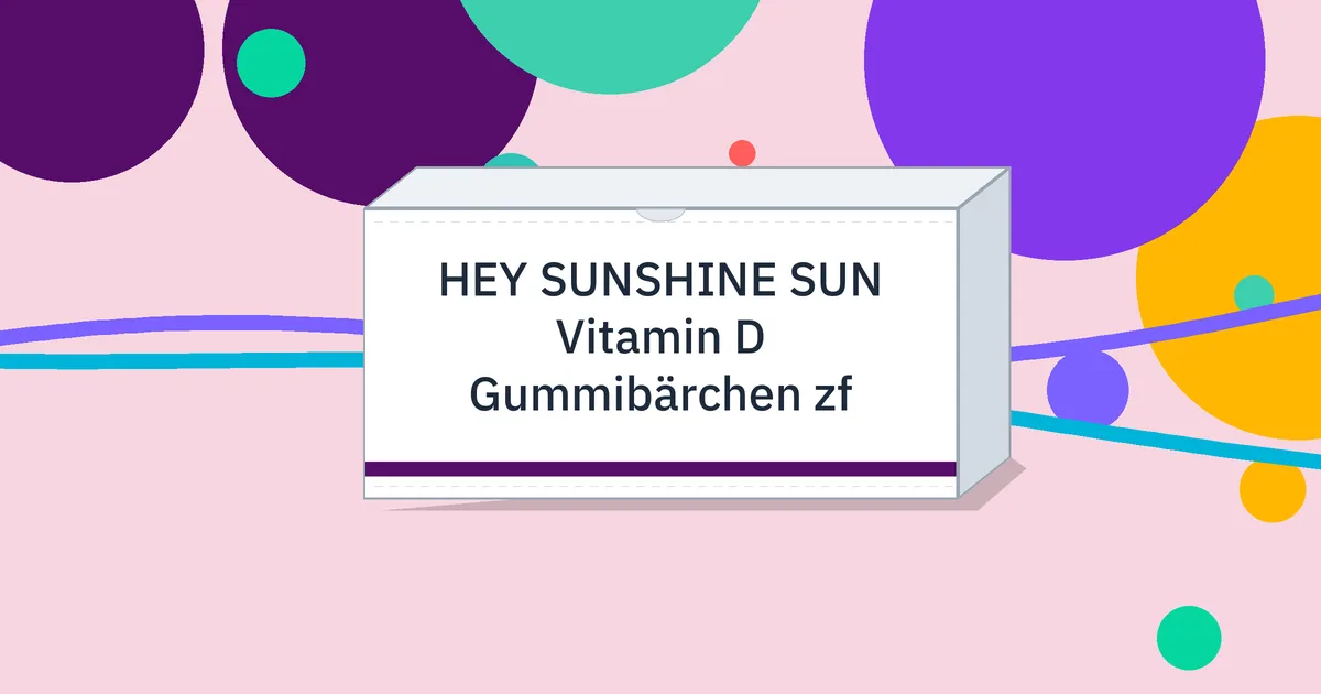Symbolbild: Packung mit der Aufschrift HEY SUNSHINE SUN Vitamin D Gummibärchen zf (PZN 18039586) – Verfügbarkeit und Bezug in Apotheken in Frankfurt am Main
