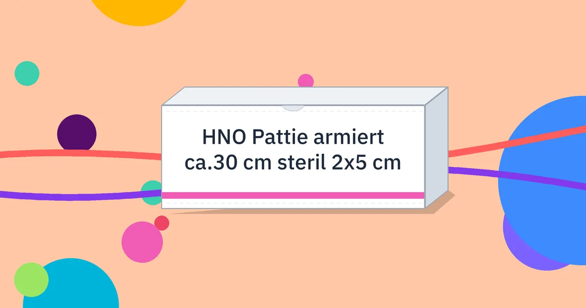 Symbolbild: Packung mit der Aufschrift HNO Pattie armiert ca.30 cm steril 2x5 cm (PZN 10948438) – Verfügbarkeit und Bezug in Apotheken in Frankfurt am Main