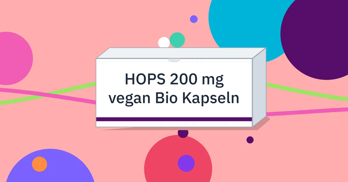 Symbolbild: Packung mit der Aufschrift HOPS 200 mg vegan Bio Kapseln (PZN 18745404) – Verfügbarkeit und Bezug in Apotheken in Frankfurt am Main