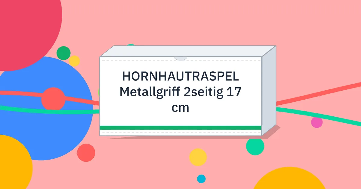 Symbolbild: Packung mit der Aufschrift HORNHAUTRASPEL Metallgriff 2seitig 17 cm (PZN 10217568) – Verfügbarkeit und Bezug in Apotheken in Frankfurt am Main
