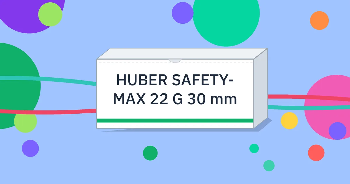 Symbolbild: Packung mit der Aufschrift HUBER SAFETY-MAX 22 G 30 mm (PZN 10185064) – Verfügbarkeit und Bezug in Apotheken in Frankfurt am Main