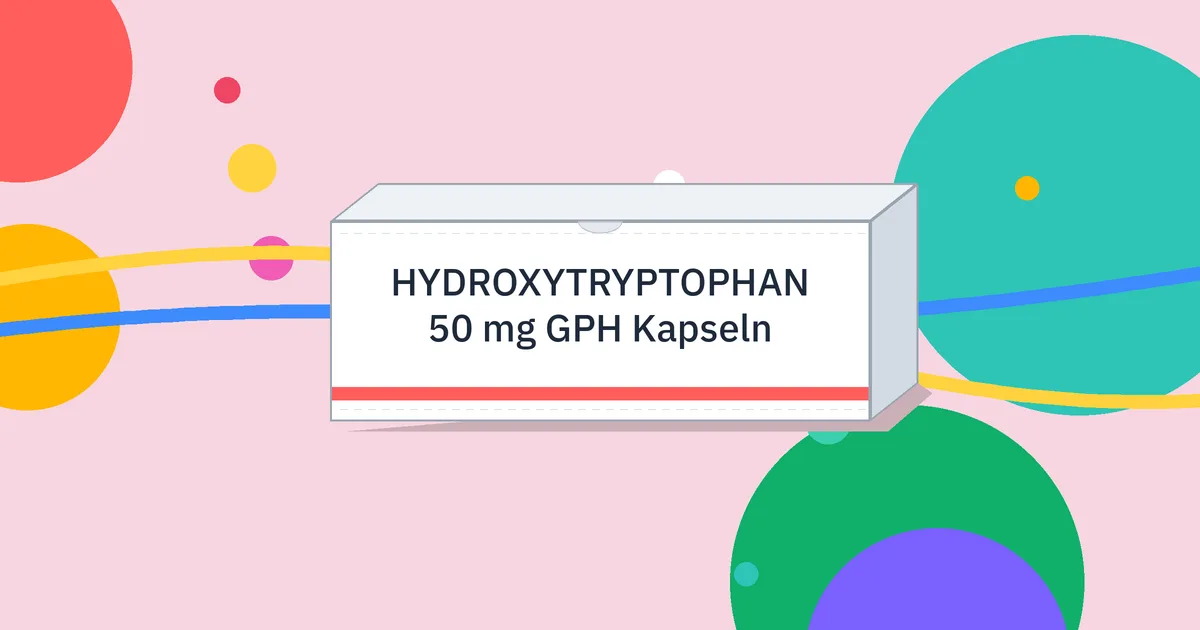 Symbolbild: Packung mit der Aufschrift HYDROXYTRYPTOPHAN 50 mg GPH Kapseln (PZN 09380004) – Verfügbarkeit und Bezug in Apotheken in Frankfurt am Main