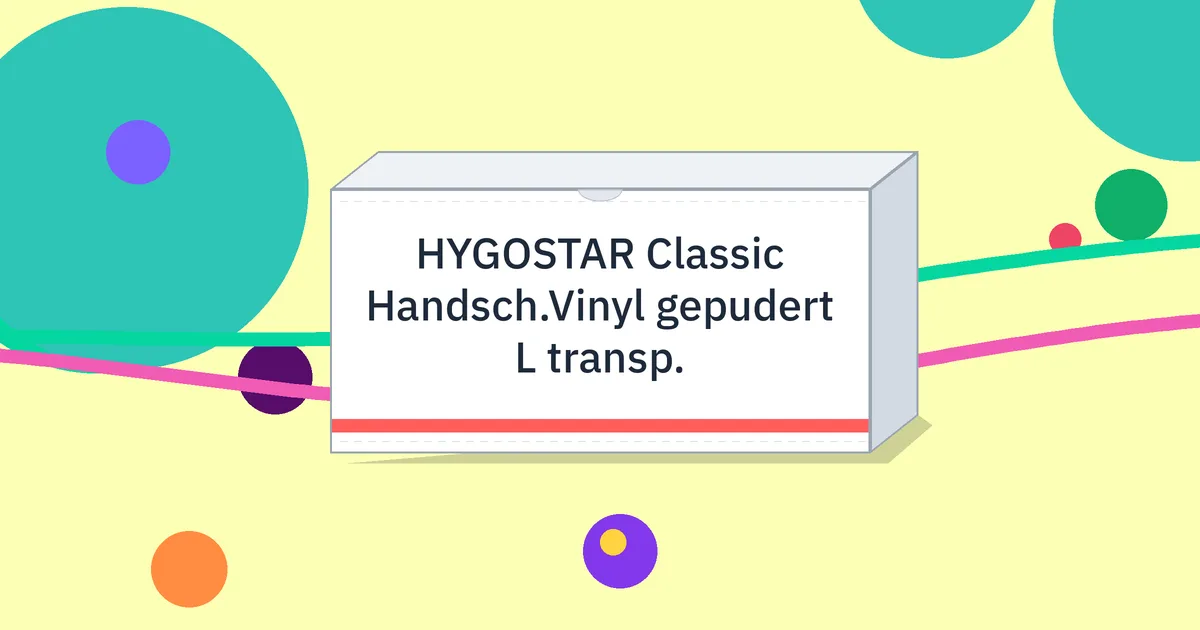 Symbolbild: Packung mit der Aufschrift HYGOSTAR Classic Handsch.Vinyl gepudert L transp. (PZN 20773514) – Verfügbarkeit und Bezug in Apotheken in Frankfurt am Main