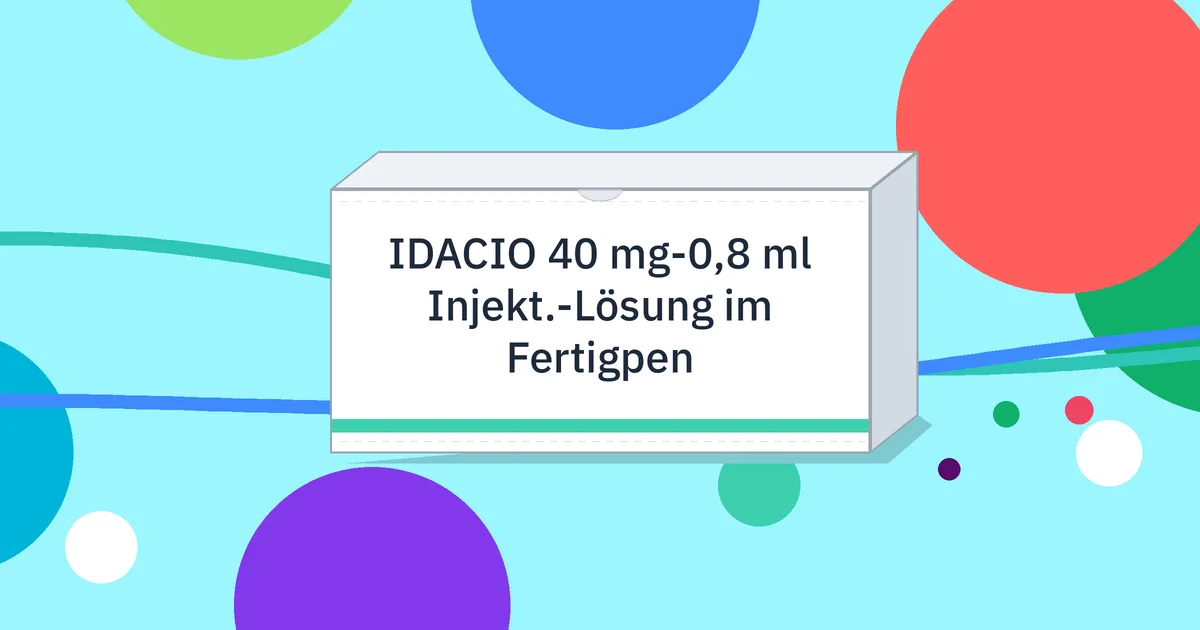 Symbolbild: Packung mit der Aufschrift IDACIO 40 mg-0,8 ml Injekt.-Lösung im Fertigpen (PZN 16801185) – Verfügbarkeit und Bezug in Apotheken in Frankfurt am Main