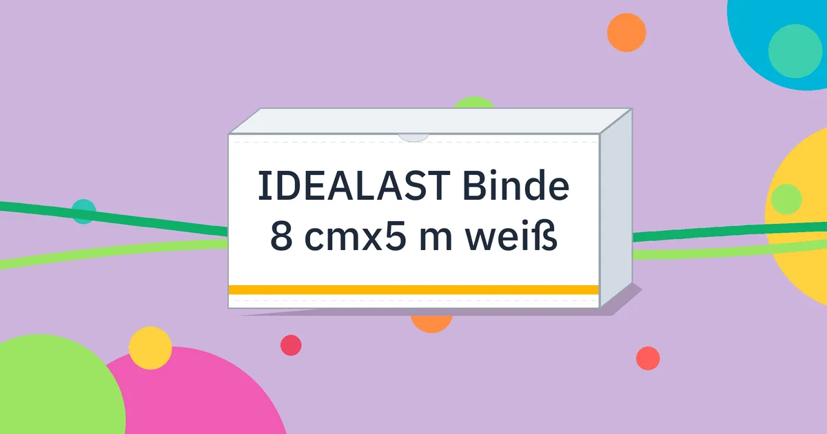Symbolbild: Packung mit der Aufschrift IDEALAST Binde 8 cmx5 m weiß (PZN 18716147) – Verfügbarkeit und Bezug in Apotheken in Frankfurt am Main