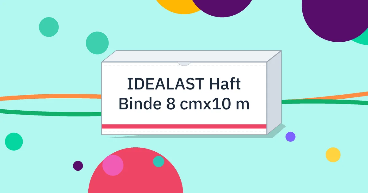 Symbolbild: Packung mit der Aufschrift IDEALAST Haft Binde 8 cmx10 m (PZN 03517471) – Verfügbarkeit und Bezug in Apotheken in Frankfurt am Main