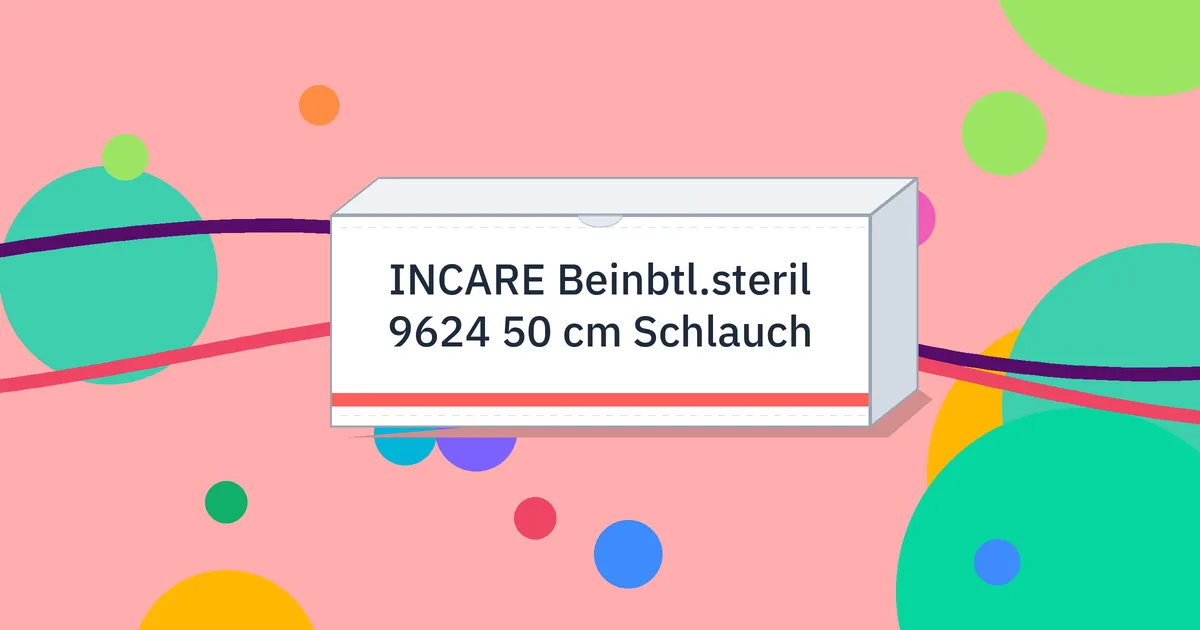 Symbolbild: Packung mit der Aufschrift INCARE Beinbtl.steril 9624 50 cm Schlauch (PZN 00274826) – Verfügbarkeit und Bezug in Apotheken in Frankfurt am Main