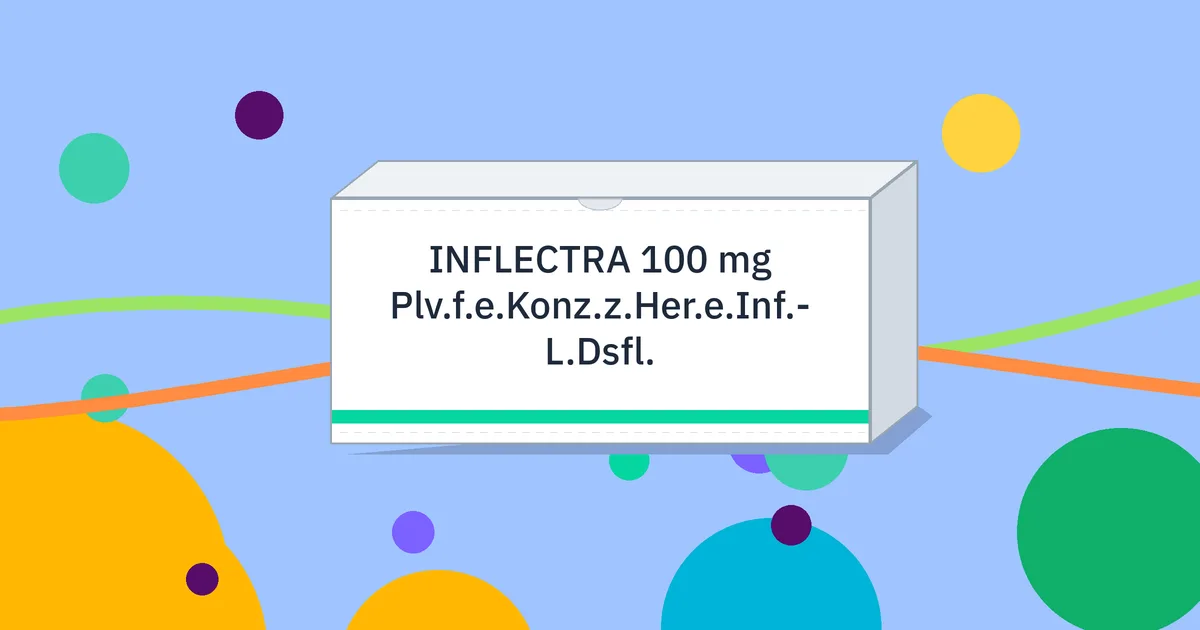 Symbolbild: Packung mit der Aufschrift INFLECTRA 100 mg Plv.f.e.Konz.z.Her.e.Inf.-L.Dsfl. (PZN 13753385) – Verfügbarkeit und Bezug in Apotheken in Frankfurt am Main