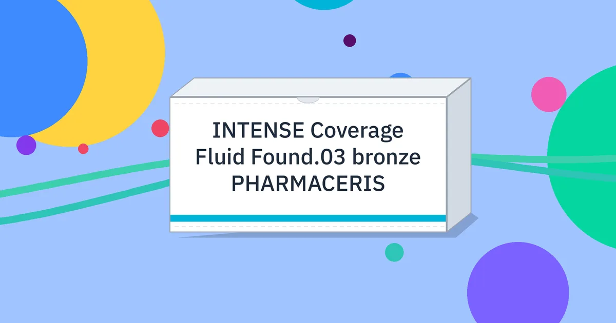 Symbolbild: Packung mit der Aufschrift INTENSE Coverage Fluid Found.03 bronze PHARMACERIS (PZN 16390888) – Verfügbarkeit und Bezug in Apotheken in Frankfurt am Main