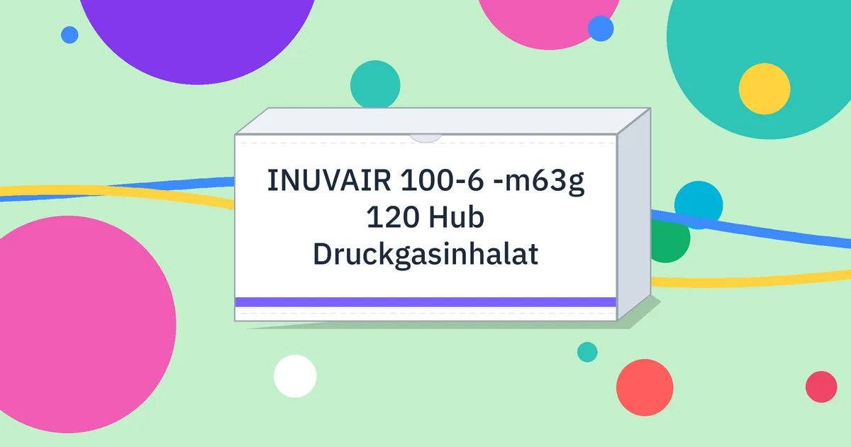 Symbolbild: Packung mit der Aufschrift INUVAIR 100-6 -m63g 120 Hub Druckgasinhalat (PZN 06926833) – Verfügbarkeit und Bezug in Apotheken in Frankfurt am Main